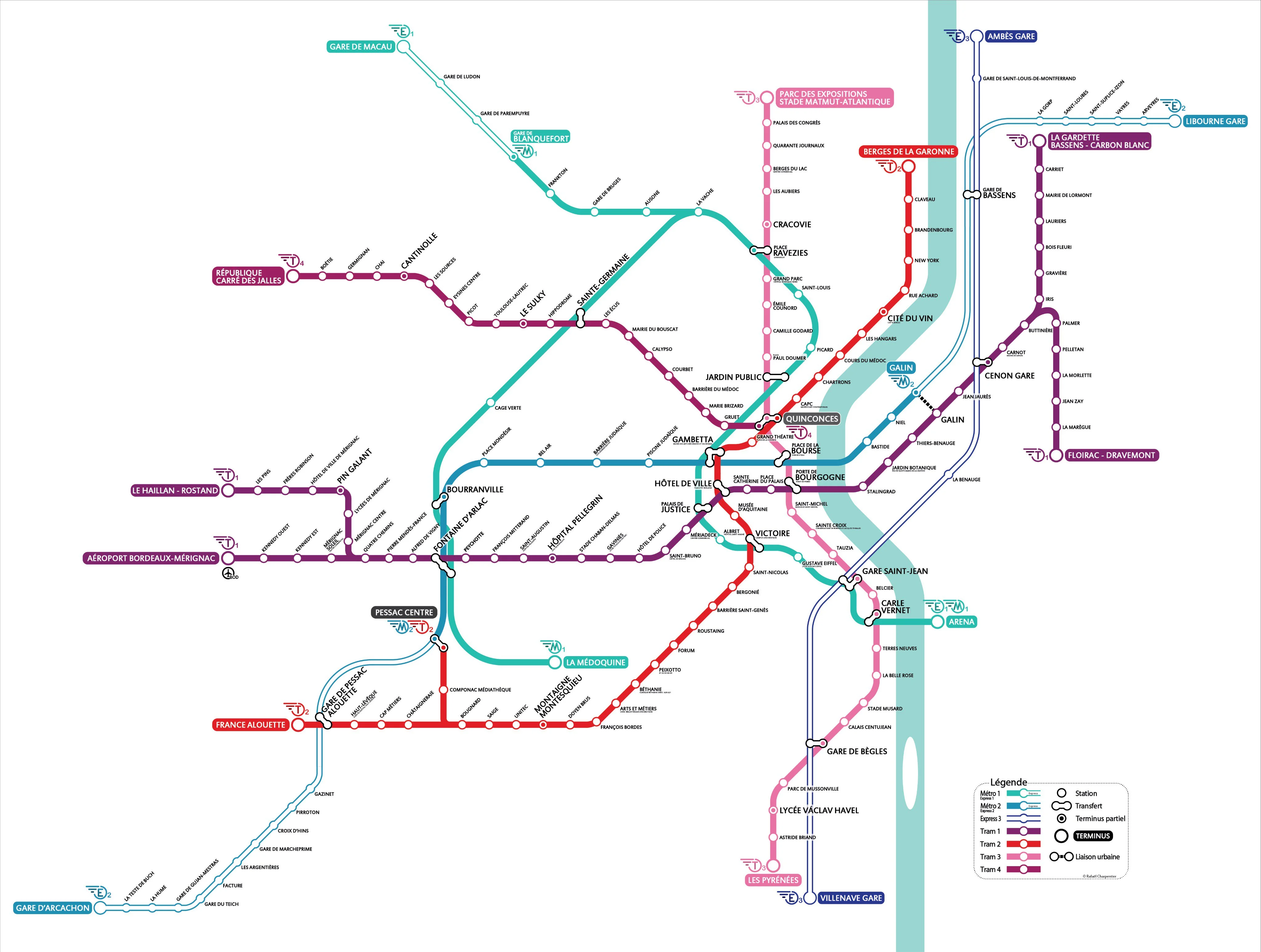 Plan de métro de la ville de Bordeaux